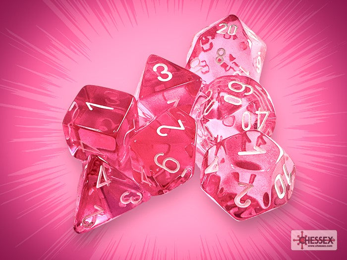 Chessex - 7 Piece - Translucent - Pink/white – Board Game Bliss